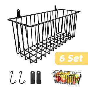 Simple Trending 6 Pack Wire Basket Locking Wall Hanging Baskets, Cabinets Organizer and Storage with Hanging Hooks for Kitchen, Garage and Bathroom