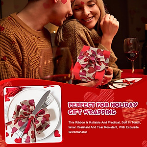 2 Roll 20 Yards Glitter Hearts Wired Edge Burlap Ribbon Valentine Ribbon Valentine's Day Wired Ribbon for DIY Gift Wrapping Wreath Crafts Decoration, 2.5 Inch (Black, Red, Pink)