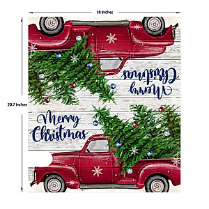 Texupday Merry Christmas Red Truck Pine Tree Decoration Mailbox Cover With Magnetic Strip Winter Snowy Holiday Mailbox Wraps Post Letter Box Cover Standard Size 21" X 18" for Garden Outdoor Yard Decor