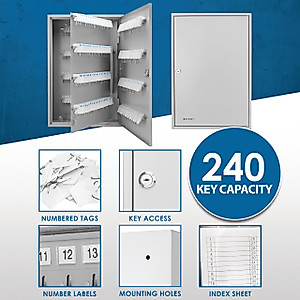 Barska Key Lock Key Cabinet Lock Box with Numbered Hooks and Tags - 240 POSITION - WHITE TAGS