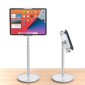 AboveTEK Tablet Stand Holder, 360 Swivel Angle Height Adjustable Cell Phone Holder for Desktop, Aluminum iPad Mount Fits 4.5"-13.5" Tablet/Phones Such as iPhone Samsung, iPad, Switch, Kindle(Silver)