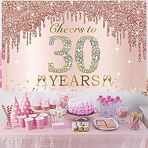30th Birthday Decorations Cheers to 30 Years Banner, Pink Rose Gold Happy Birthday Backdrop Sign Party Supplies for Women Her, Thirty Birthday Poster Background Photo Booth Props Decor