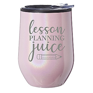 Stemless Wine Tumbler Coffee Travel Mug Glass With Lid Gift Lesson Planning Juice Teacher Funny (Pink Glitter)