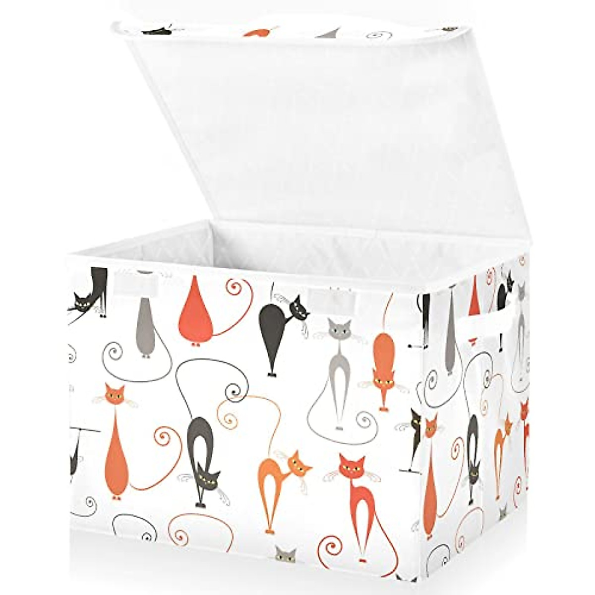 WELLDAY Kawaii Cat Storage Baskets Foldable Cube Storage Bin with Lids and Handle, 16.5x12.6x11.8 In Storage Boxes for Toys, Shelves, Closet, Bedroom, Nursery