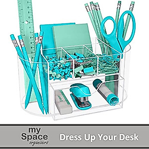Desk Organizer Pen Holder Acrylic for Office Supplies and Desk Accessories Clear Office Organization Desktop Organizer for Room College Dorm Home School (Clear)