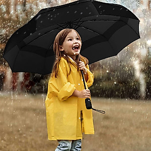 LLanxiry Umbrella Windproof Travel Umbrellas for Rain Black Folding Umbrellas 10 RIBS Automatic Strong Portable Wind Resistant Backpack Umbrella for Men and Women (Black)