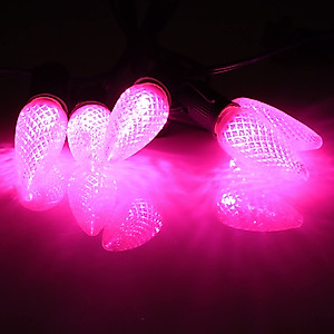 Aniai 25 Pack C7 Pink Led Replacement Bulbs, Commercial Grade 3 SMD LEDs in Each C7 E12 Faceted Lights Bulb, for Outdoor String Lights Decoration (Pink)