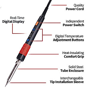 YIHUA 928D-III Soldering Iron,110W High Power, Fully Digital Display °F /°C- Temperature Control Soldering Tool, Accurate 194~896°F, with ON/OFF Switch, Iron Tip, Brass Wool, Automatic Sleep Mode