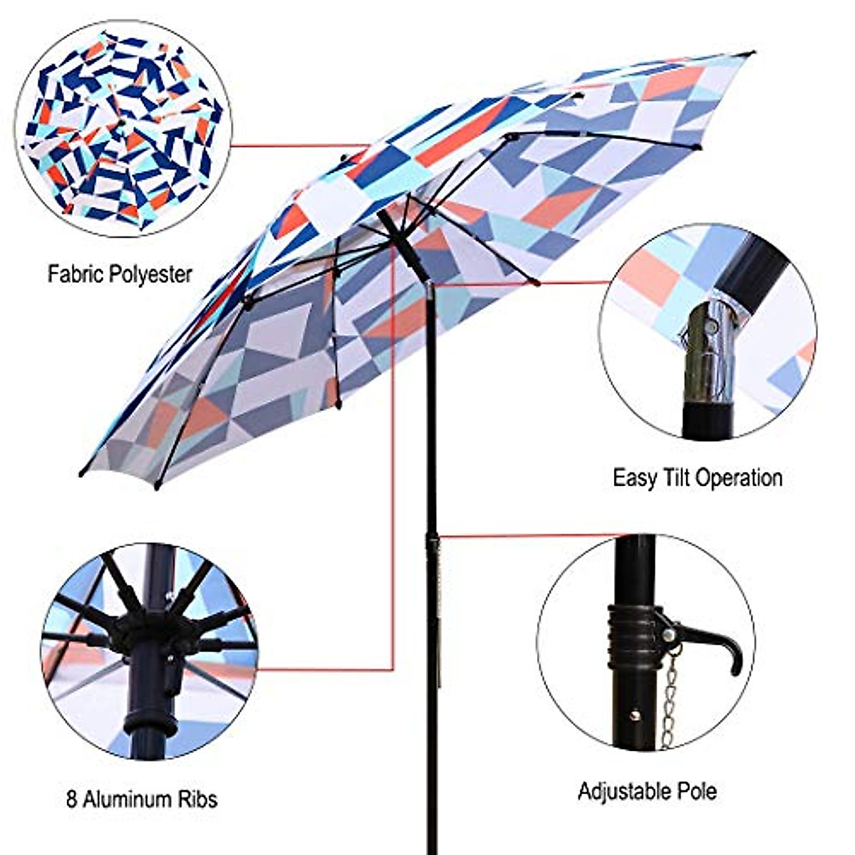 TOTEBOX Beach Umbrella, 7.5ft Portable Patio Sunshade Umbrella UPF 50+ Protection with Tilt Sand Anchor Carry Bag and Sand Bag for Yard and Pool