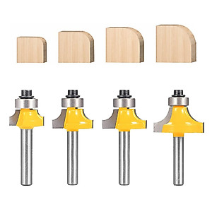 TOTOWOOD Roundover Router Bit Set，4pcs Router bit Set，1/4 inch Shank，Radius in 1/8", 1/4", 3/16", 5/16"，Bearing Guide for Rounding Edge bit