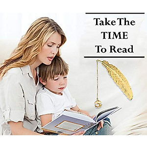 4 Pieces Metal Feather Bookmarks Pendant Bookmark Gold Retro Book Page Markers,Perfect Gift for Reader,Women,Kids,Students, Teachers,Friends and Book Lovers(Key,Sea Shell,Treasure,Clock）