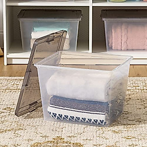 36 Quart Snap Top Clear Plastic Storage Box, Gray, Set of 6