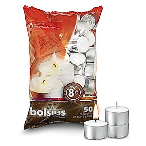 BOLSIUS 50 Unscented Tea Lights - 8 Hours Burn Time - Premium European Quality - Consistent Smokeless Flame - 100% Cotton Wick - Dinner, Wedding, Party, Restaurant, Spa, Church, & Home Décor Tealights
