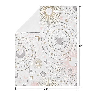 Sweet Jojo Designs Star and Moon Celestial Baby Girl Receiving Security Swaddle Blanket for Newborn or Toddler Nursery Car Seat Stroller Soft Minky - Blush Pink, Gold, and Grey
