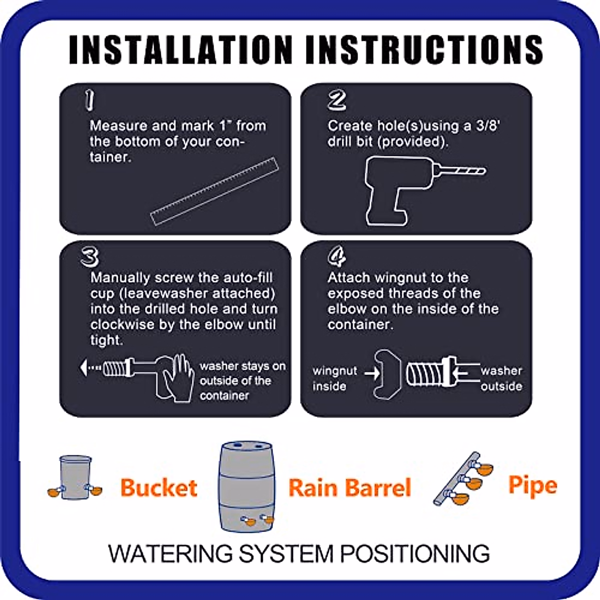 Large Automatic Chicken Waterer Cups (5 PCS-with Tee Fittings) Poultry Drinking Bowl for Chicks-Duck-Goose-Turkey-Bunny (Orange)