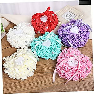 Abaodam Accessories Ring Pillow Wreath Decor Heart Ring Wedding Decor Rose Flower Ring Tray Wedding Ring Pillow Bridal Pillows Ring Pillow Heart Ring Box Ring Holder White Crystal Foam 1pc