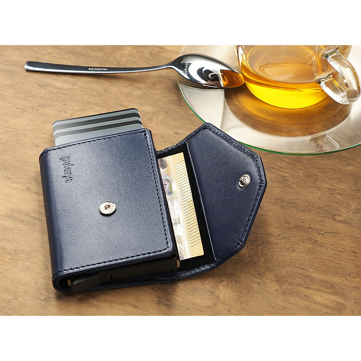pularys Mini Wallet RAVEN - Multifunckion Credit Card Case - Italian Leather - RFID blocking - Size: 6.5 x 10 x 2.5 cm - Space for up to 7 Cards - Classic Design
