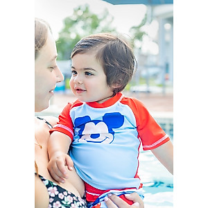 Disney Mickey Mouse Toddler Boys Rash Guard and Swim Trunks Set Blue/Multicolor 4T