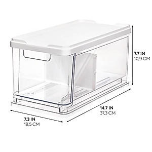 iDesign The Sarah Tanno Collection Medium Stacking Cosmetic Drawer Organizer with Lid and Divider, Clear/White