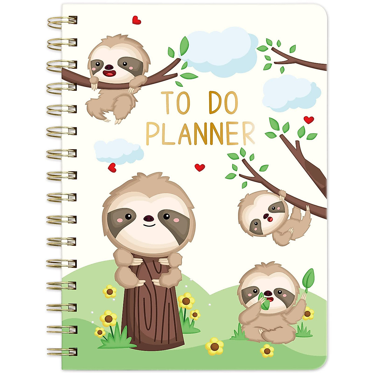 Sloth To Do Planner 2024 Spiral Notebook Hardcover Journal 120 Lined Pages New Year Daily Journal Office Home School