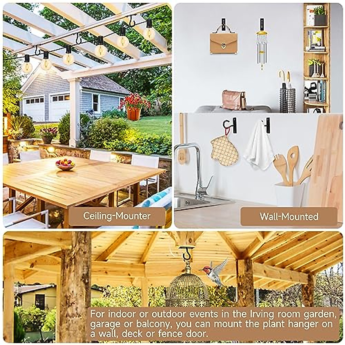 Ceiling Hooks for Hanging Plant, Hanger for Indoor and Outdoor Plant Pots Holder, Wall Hook for Planters, Flower Basket, Wind Chimes, Lanterns, Lights, Bird Feeders, Home Decor-2.5Inch 2Pack
