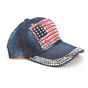 American Flag Baseball Cap Sparkle Rhinestone USA Flag Deim Hip Hop Hat