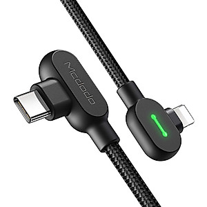 mcdodo Type C to Phone 14 Pro Max/14, 90 Degree Double Elbows LED Gaming 36W PD Fast Charge Cord Nylon Braided Sync Charge USB Data 6FT Cable for 14/13/12/11 Pro Max (Black, 6FT/1.8M)