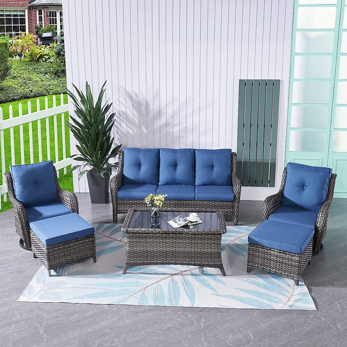 HUMMUH 3-Seat Outdoor Wicker Sofa PE Rattan Patio Couch with Cushions,Deep Seat High Curved Back Armset Patio Sofa