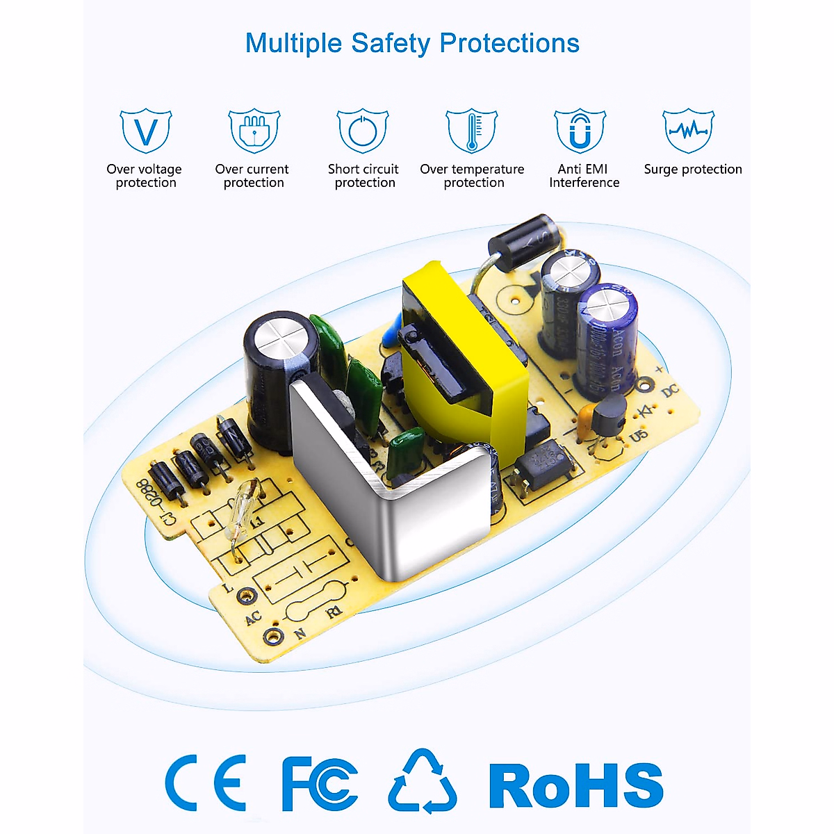 ALITOVE 24V 1A 24W DC Power Supply Adapter 100~240V AC to DC 24 Volt 1 Amp Converter 24 vdc 1000mA 800mA 600mA 400mA 200mA with 5.5mm x 2.5mm 2.1mm Plug for LED Strip Light CCTV Camera DC Pump