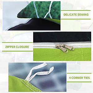 ENJOHOS Green Kids Duvet Cover Queen, 3 Piece 3D Soccer Bedding for All Season, Sports Theme Microfiber Comforter Cover Set with 2 Pillowcase（No Comforter No Fitted Sheet）