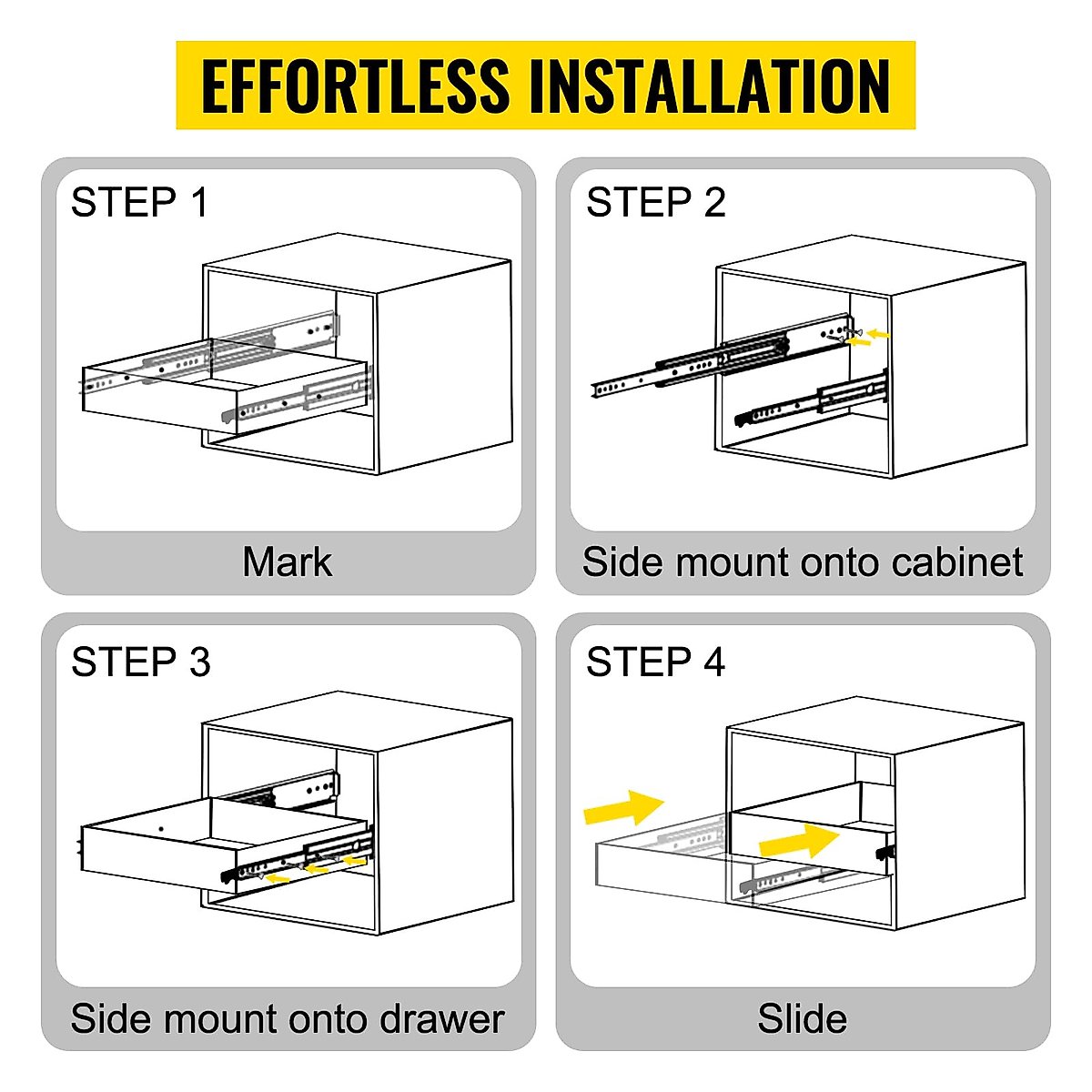 VEVOR Drawer Slides 18inch, 1 Pair Locking Drawer Slides 500lbs Load Capacity, Side Mount Ball Bearing, 3-Fold Full Extension