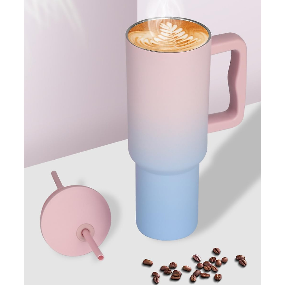 40 oz Tumbler with Handle and Straw & 6PCS Cup Accessories for 40 oz Cup - Vacuum Insulated Stainless Steel Double Wall Water Bottle Travel Coffee Mug - Holiday Gifts for Women Men (Bubble)