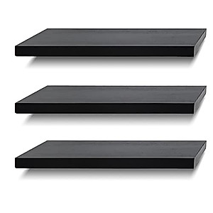 SAUMONIERES Floating Shelves Wall Shelf Solid Wood for Bathroom Bedroom Kitchen Wall Decor Set of 3, Black Wall Shelves