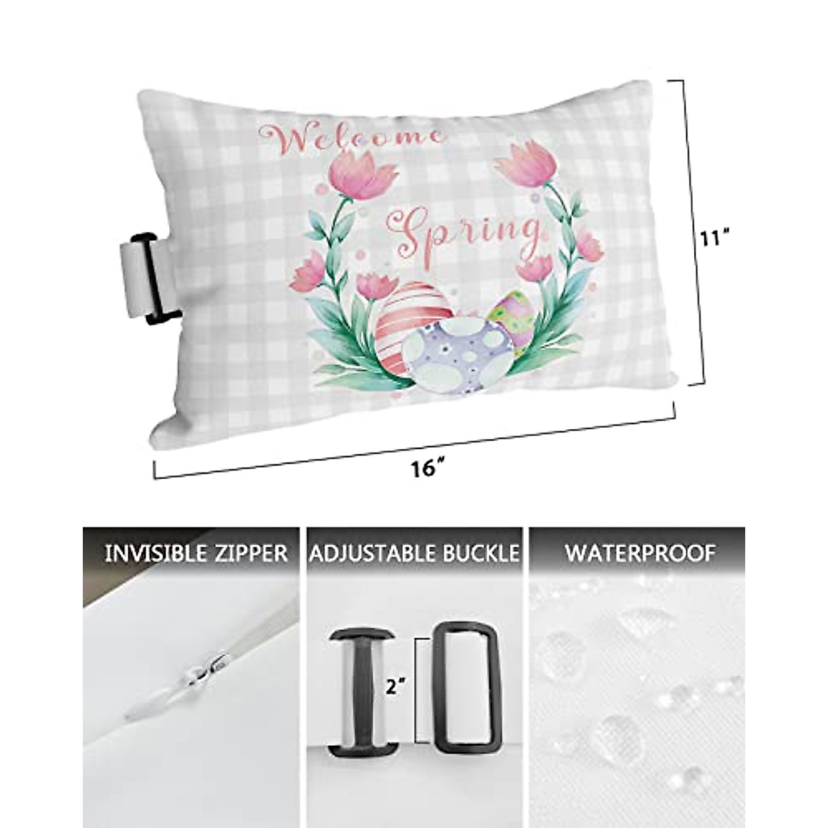 Recliner Head Pillow Ledge Loungers Chair Pillows with Insert Welcome Spring Egg Flower Watercolor Painting Lumbar Pillow with Adjustable Strap Outdoor Waterproof Patio Pillows for Beach Pool, 2 PCS