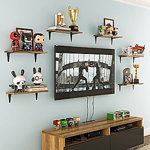 You Have Space Flota Floating Shelves, 17" Book Shelves & Storage Shelves for Living Room Decor, Bathroom, Kitchen, Kids Room Burnt Finish Set of 6