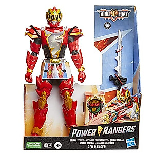Power Rangers Dino Fury Spiral Strike Red Ranger, 12-inch Action Figures, Electronic Spinning and Light FX, Toys for 4 Year Old Boys and Girls and Up