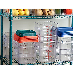 CURTA 4 Pack Food Storage Container with Red Lid - NSF Listed Commercial Grade in 8.0 Qt - Square, Clear, Polycarbonate