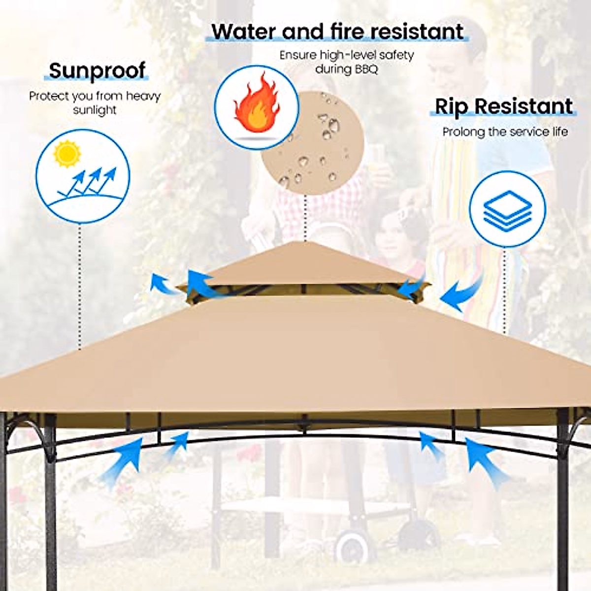 Grill Gazebo, 8ft x 5ft Outdoor Grill Gazebo Canopy, BBQ Canopy Gazebo Tent for Patio,Barbecue(Beige)