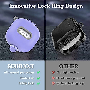 QIUDAOY 3in1 with Lock for Samsung Galaxy Buds Pro 2 Case/Galaxy Buds Pro Case/Galaxy Buds 2 Case/Galaxy Buds Live Case,One-piece Hard Shell Protective Cover with Lanyard/Keychain Accessories (Purple)