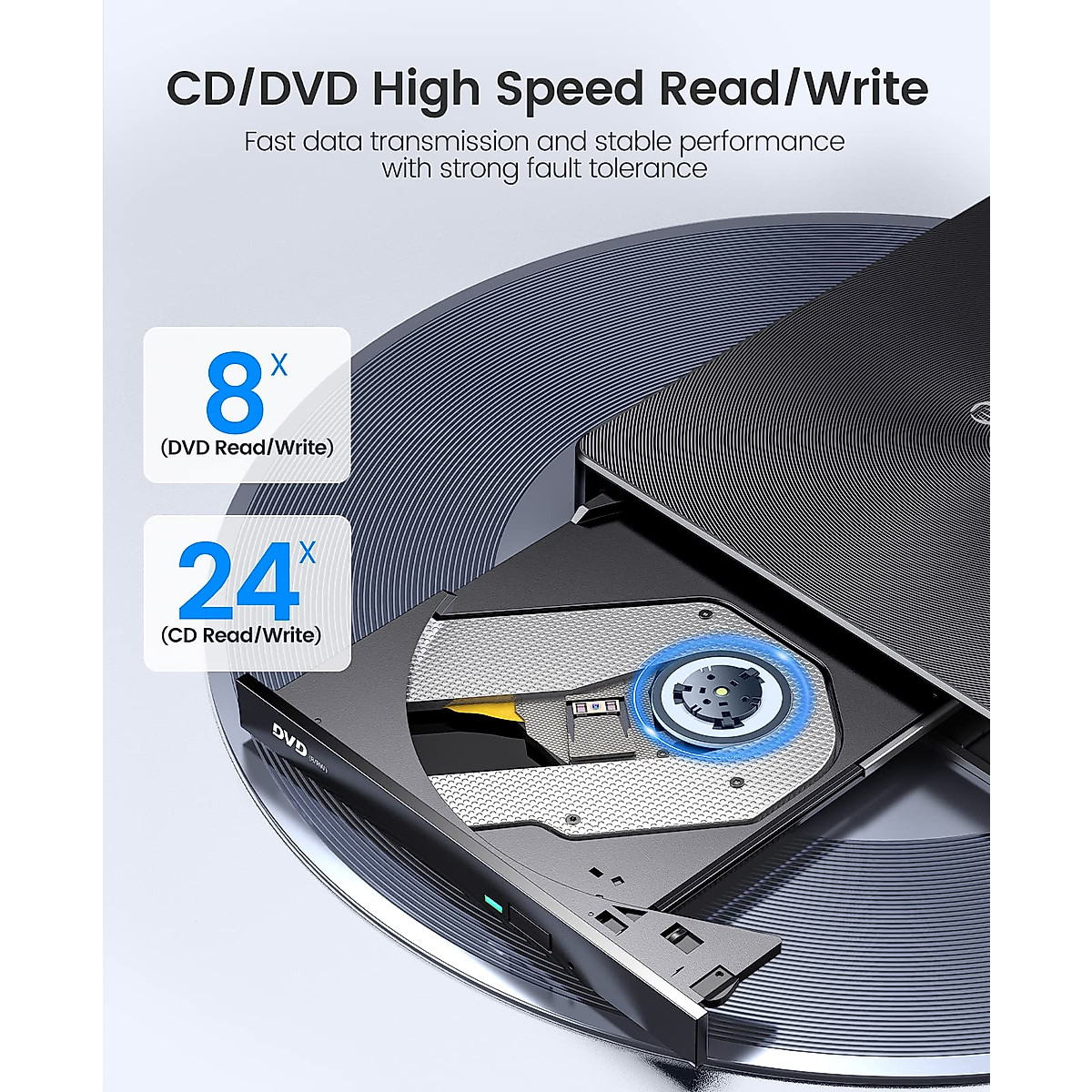 ORICO External CD DVD Drive for Laptop PC with USB Ports and TF/SD Card Slots Portable DVD Disc Drive Support M-DISC Compatible Windows Linux OS Mac System