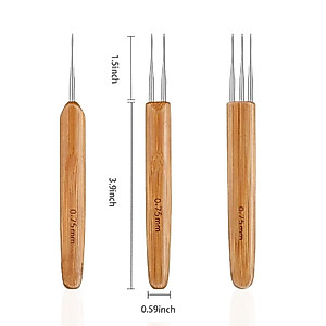 LDCREEE 3 Pieces Dreadlock Hook Tool, 3 Dreadlocks Crochet Hooks, Crochet Hook Needle for Hair Dreadlock Braid Craft 0.75mm 1 Hook, 2 Hooks, 3 Hooks (Wood color-3pcs)
