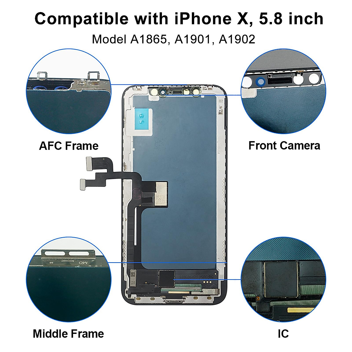 EFAITHFIX for iPhone X Screen Replacement OLED [NOT LCD] 5.8 Inch Display Digitizer 3D Touch Screen Frame Assembly with Repair Tools Kit Waterproof Adhesive Tempered Glass for Model A1865/A1901/A1902