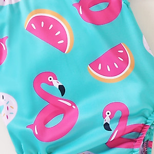 Toddler Baby Girl Flamingo Swimsuit Newborn Girls One Piece Ruffle Bathing Suit with Headband Summer Bikini Swimwear for Infant Girl(Flamingo,6-12 Months)