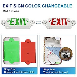 LEDIARY 2 Pack Exit Sign with Emergency Lights, Red and Green Exit Sign Color Changeable, UL Certified, Battery Backup and Two LED Adjustable Head, Exit Sign for Business