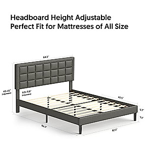 Nazhura Queen Size Bed Frame Upholstered Modern Low Profile Platform with Tufted Headboard/No Box Spring Needed/Linen Fabric Upholstery/Charcoal Grey