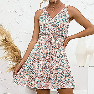 Maxi Floral Dress for Women Dress Women's V-Neck Dress Ruffled Dexy Mini Summer Suspender Floral Women's Dress