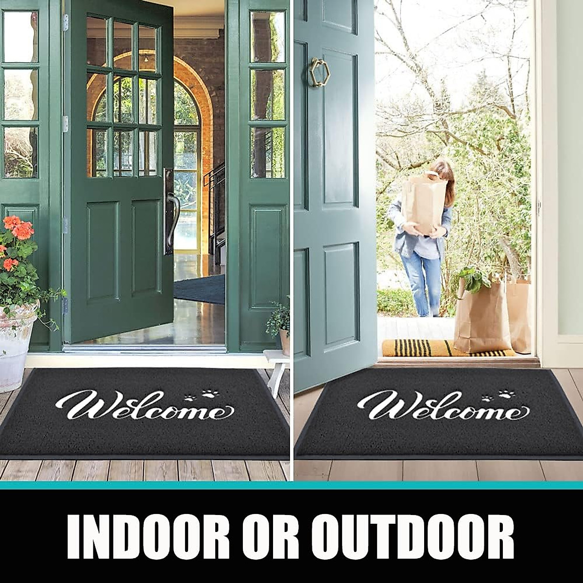 T.HENV Welcome Mat Outdoor, 2 Pack 32x20 Waterproof All-Season Front Door Mat Outside Entrance, All-Weather Quick Drying, Low Profile Doormat Indoor, Patio Porch Entryway Mat, Black-White