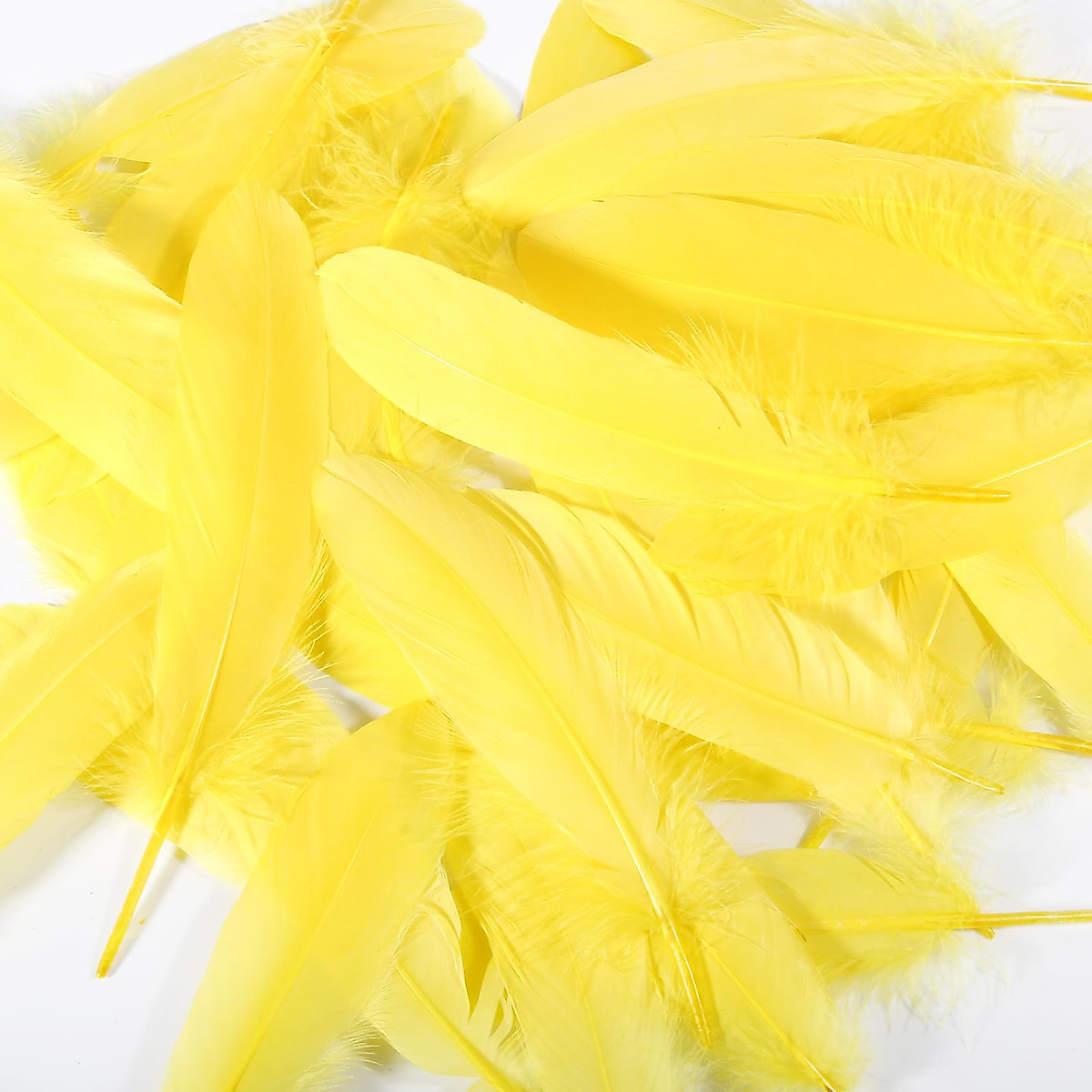 THARAHT 120pcs Yellow Goose Feathers Natural Bulk 6-8 inch 15-20cm for Crafts DIY Cosplay Wedding Party Halloween Decoration Goose Nagoire Feathers