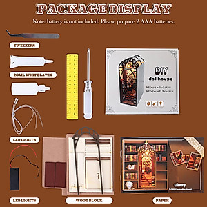 Book Nook Kit, DIY Miniature Dollhouse Booknook Kit, 3D Wooden Puzzle Bookend Bookshelf Insert Decor with LED Light for Adults and Teens, Gifts for Family and Friends (Library)
