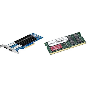 Synology 10Gb Ethernet Adapter 2 SFP+ Ports (E10G21-F2) , Black & RAM DDR4-2666 ECC SO-DIMM 16GB (D4ECSO-2666-16G)